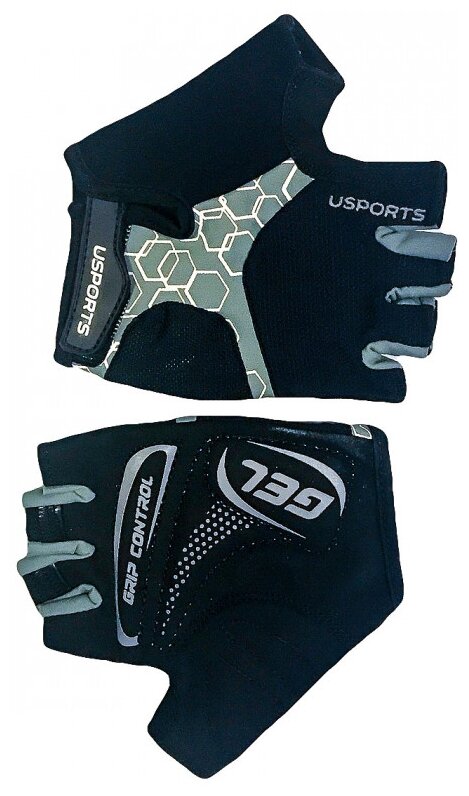 Перчатки 08-202412 лайкра SPORT RACE GEL черно-серые, размер S, с петельками, GEL, усиленные, на липучке USPORTS