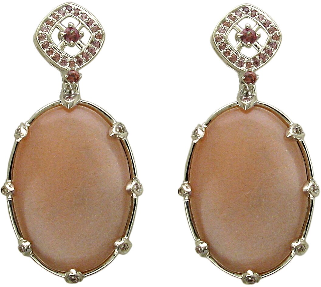 Серьги Эстет, белое золото, 585 проба, лунный камень
