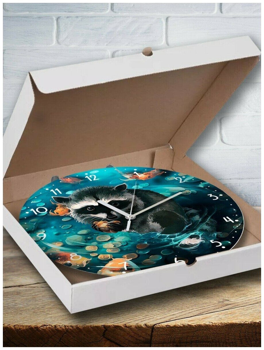 Настенные часы УФ с рисунком фэнтези животные енот рыбы - 3158