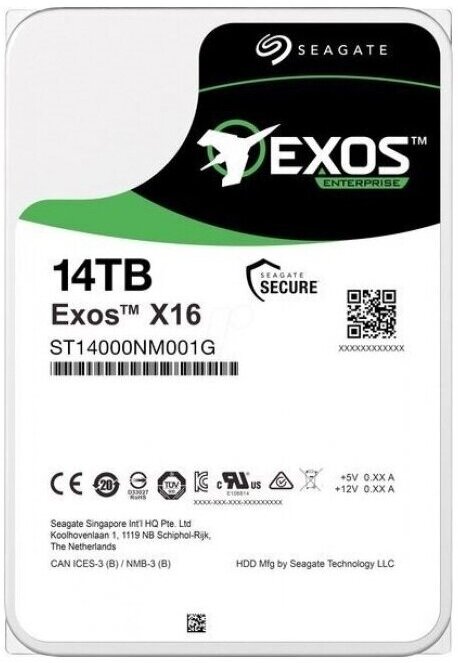 Seagate Жесткий диск 14ТБ Seagate Exos X16 ST14000NM001G, 7200об./мин, 256МБ (SATA III) (oem)