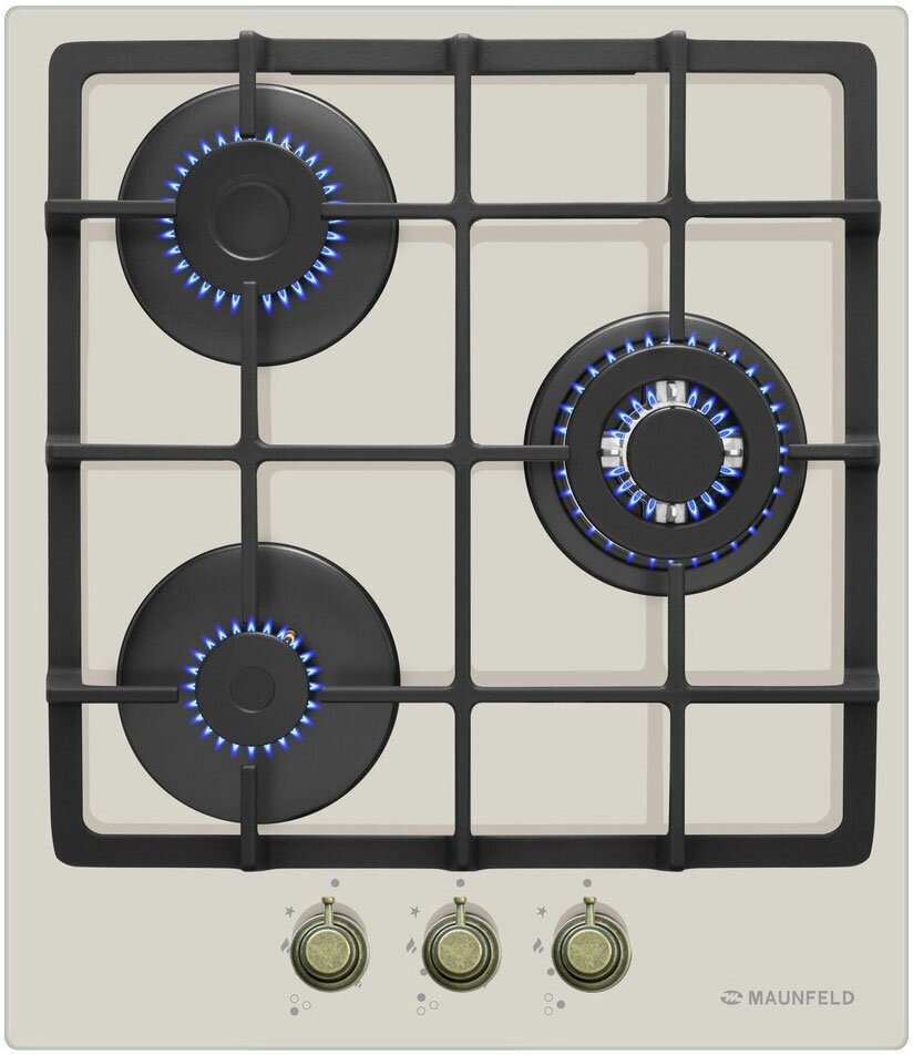 Газовая варочная панель Maunfeld EGHG.43.33CBG. R/G 44 см, 3 конфорки электроподжиг газконтроль, бежевый