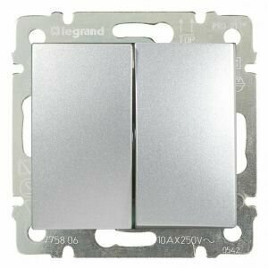 770105 Выключатель 2х клавишный алюминий Valena