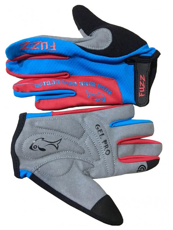 Перчатки 08-202124 детские с длинными пальцами лайкра PRO RACE сине-красные, размер 10/XL (для 8-10 лет), GEL PRO, на липучке FUZZ