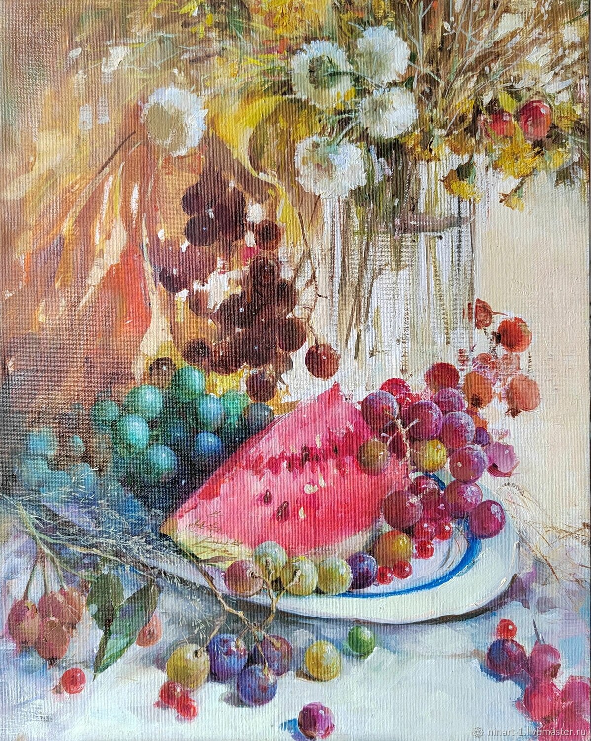 Картина "Натюрморт с виноградом и арбузом"