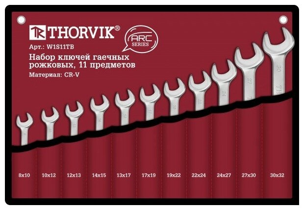 Набор ключей гаечных рожковых THORVIK ARC 8-32мм 11пр W1S11TB сумка 052615