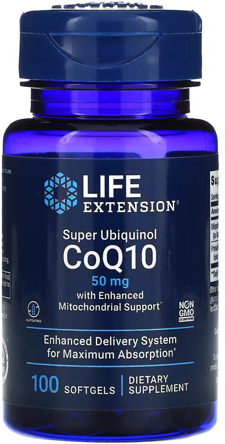 Капсулы Life Extension Super Ubiquinol CoQ10 with Enhanced Mitochondrial Support, 50 мг, 100 шт.