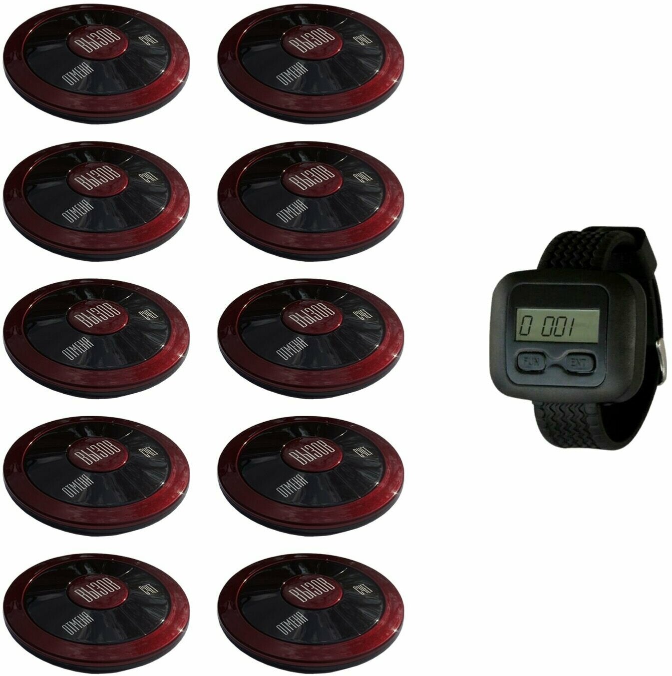 Комплект системы вызова персонала: часы-пейджер П-10 и 10 кнопок вызова К-10