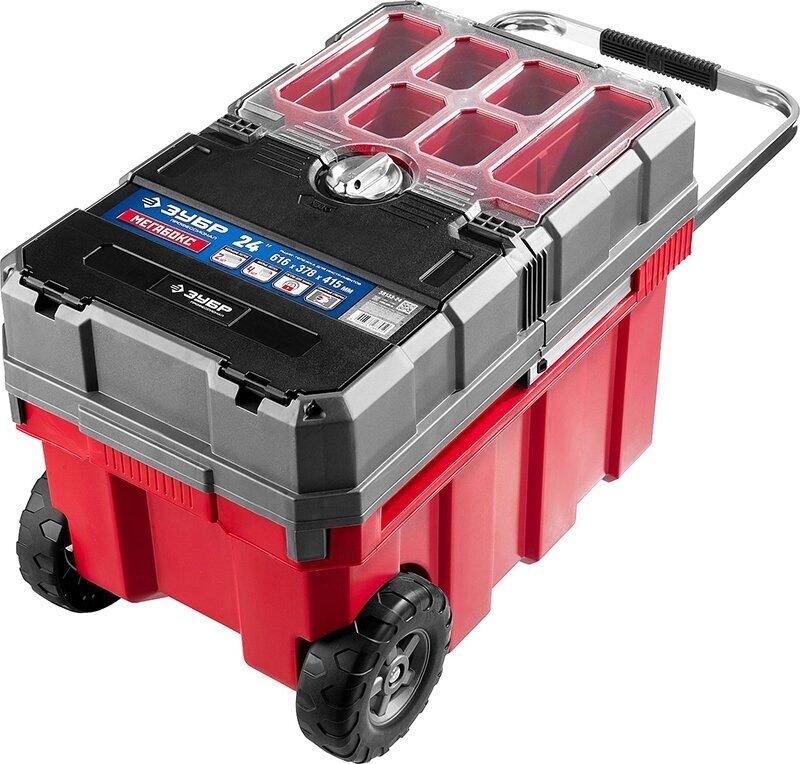 Ящик-тележка для инструментов ЗУБР "Мега Бокс Профессионал" 38133-24, красный, серый, черный