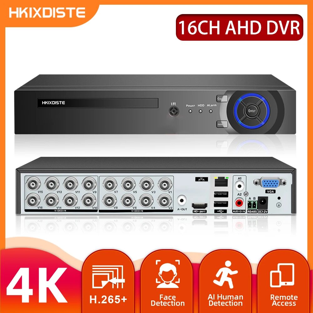 HKIXDISTE HK-AD16C03-4K 16-канальный гибридный видеорегистратор 4Т, Европейская вилка (EU Plug)