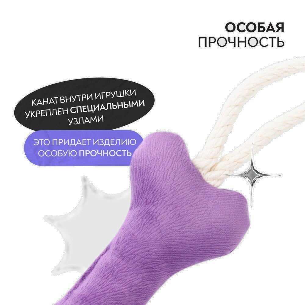 Игрушка Mr.Kranch для мелких и средних собак Косточка с канатом 31х9х4 см, фиолетовая