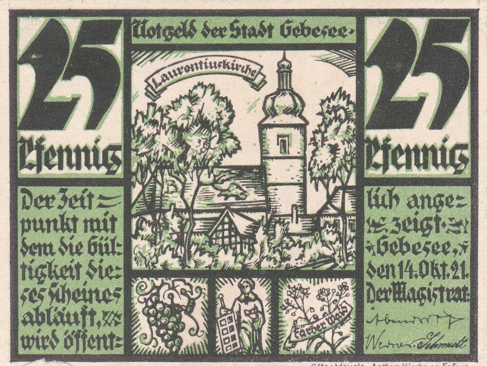 Германия (Веймарская Республика) Гебезее 25 пфеннигов 1921 г.
