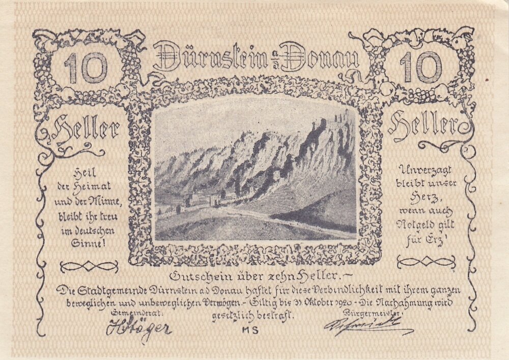 Австрия, Дюрнштайн 10 геллеров 1914-1920 гг.