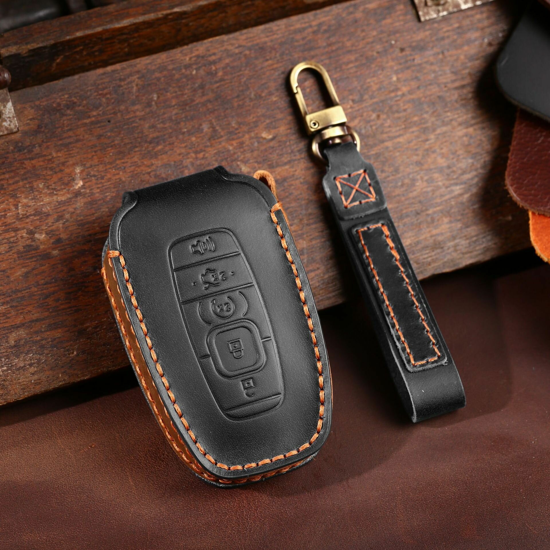 Кожаный черный чехол MyPads M-268464 с 5 кнопками для автомобильного ключа Ford Fusion Mustang Explorer Edge EcoSport Lincoln Corsair Форд- стиль и.