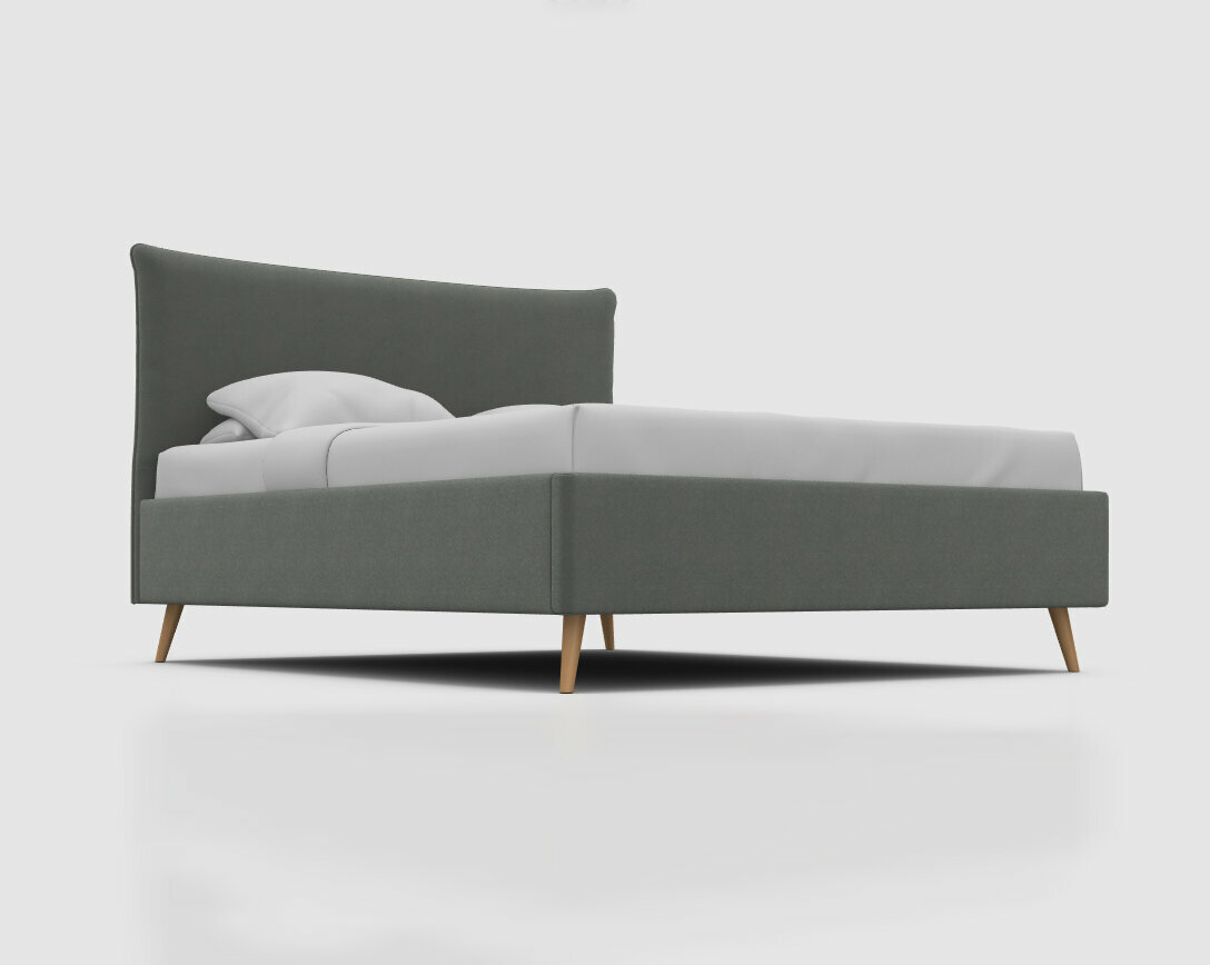 Двуспальная кровать 160х200 с подъемным механизмом, "Laima" с мягким изголовьем для дома, для спальни, ортопедическое основание, с ящиком для белья. Велюр серый Teddy 024