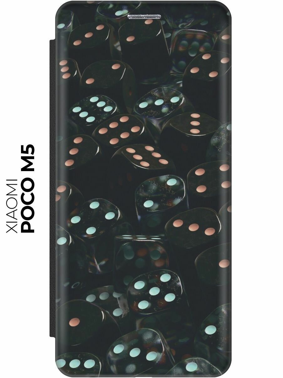 Чехол-книжка Сине-красные кости на Xiaomi Poco M5 / Сяоми Поко М5 черный