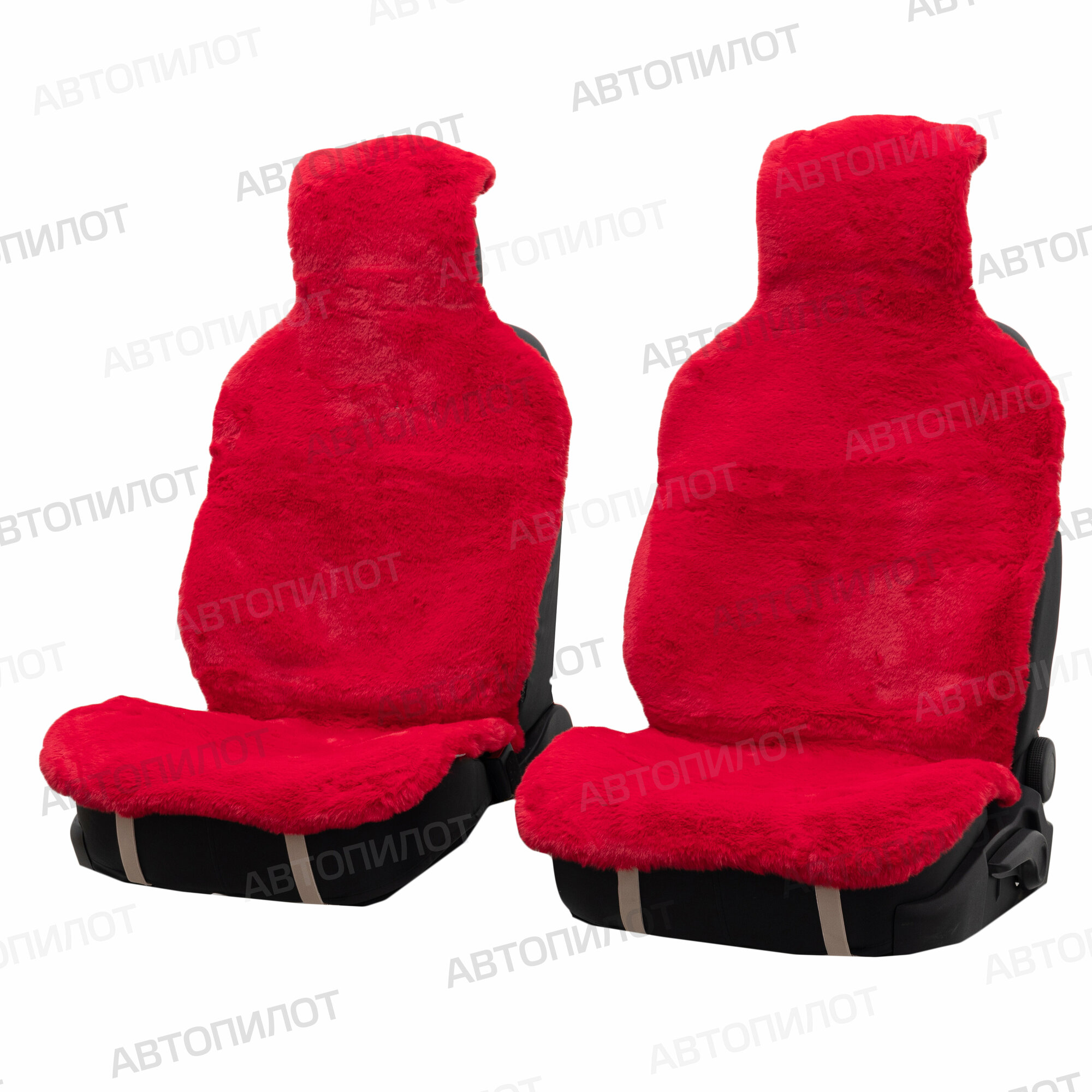 Накидки из искуственного меха на сиденья автомобиля. Короткий ворс (премиум) (комплект из 2-х шт). Красный