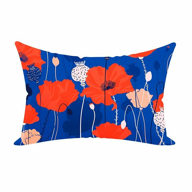 Подушка декоративная Маки на синем 30х50 велюр