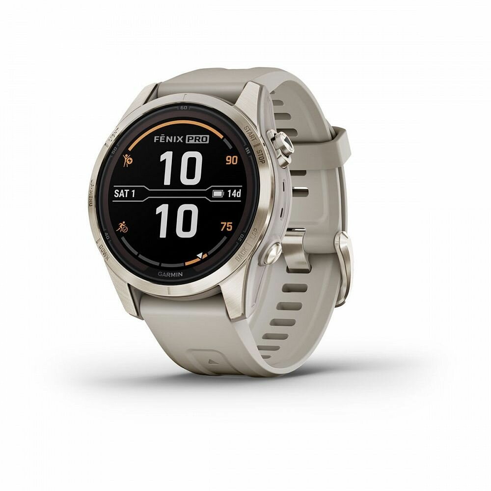 Смарт-часы Garmin Fenix 7s Pro Sapphire Solar золотистый корпус со светло-песочным ремешком