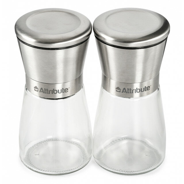 Набор мельниц для специй ATTRIBUTE Spice Steel 13,5см 2шт мельницы нерж. сталь, стекло