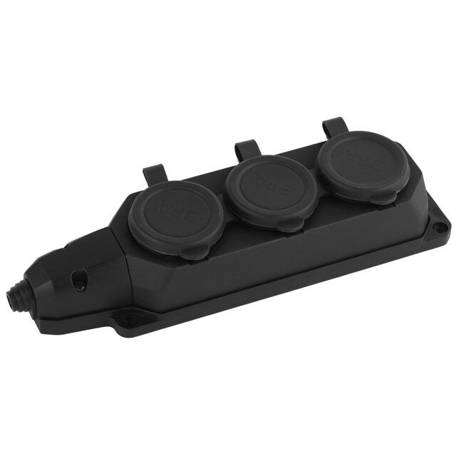 ЭРА колодка каучуковая 3 гнезда с заземлением 16A IP44 черная для уличного применения