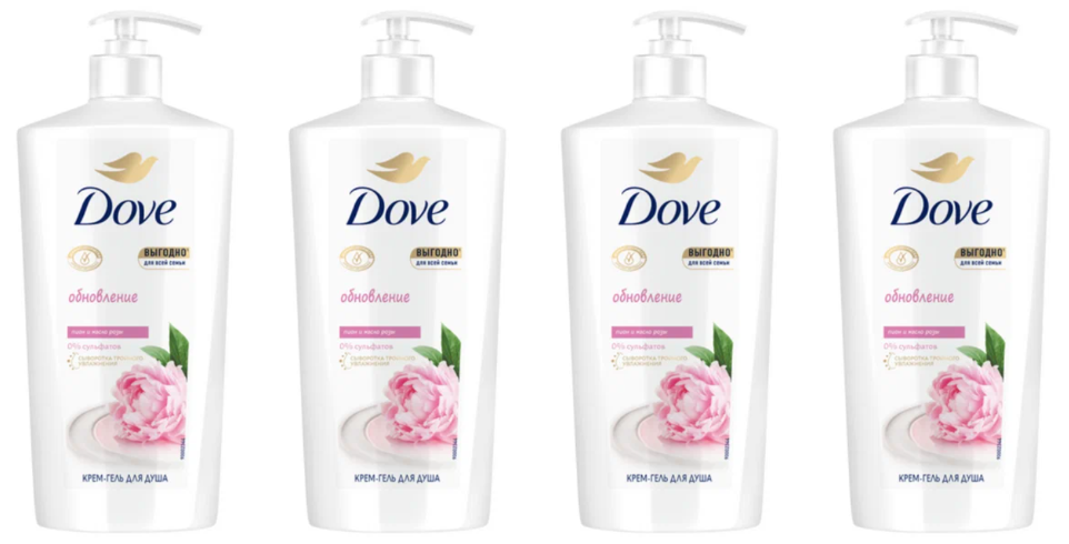 Гель-крем для душа Dove Сливочная ваниль и Пион, 610мл, 4 шт
