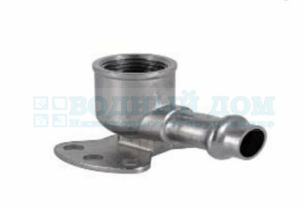 Пресс-угольник из нержавеющей стали с переходом на внутреннюю резьбу и креплением (водорозетка) 15*1