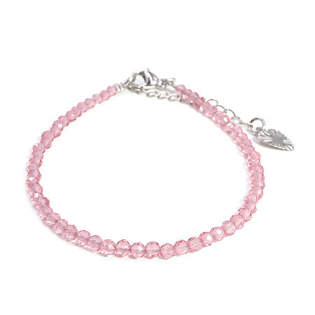 Браслет с алмазной огранкой из граненой шпинели, цвет розовый (бусины по 2 мм, длина нити 18-22 см.), 1 шт.
