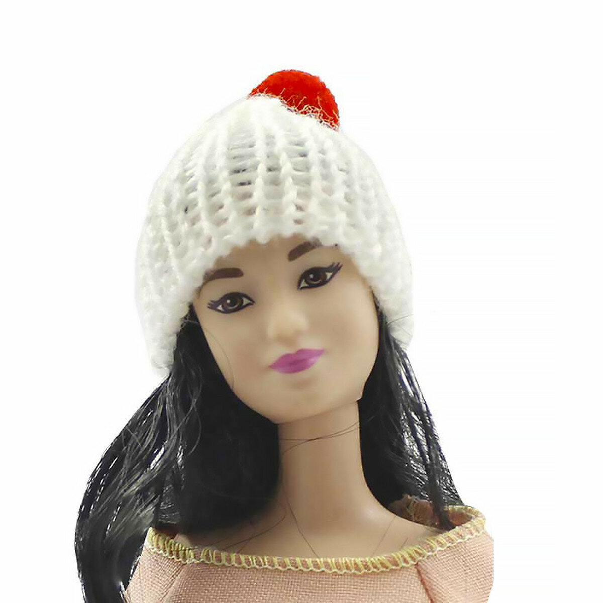 Шапка для кукол (белый с красным помпоном)