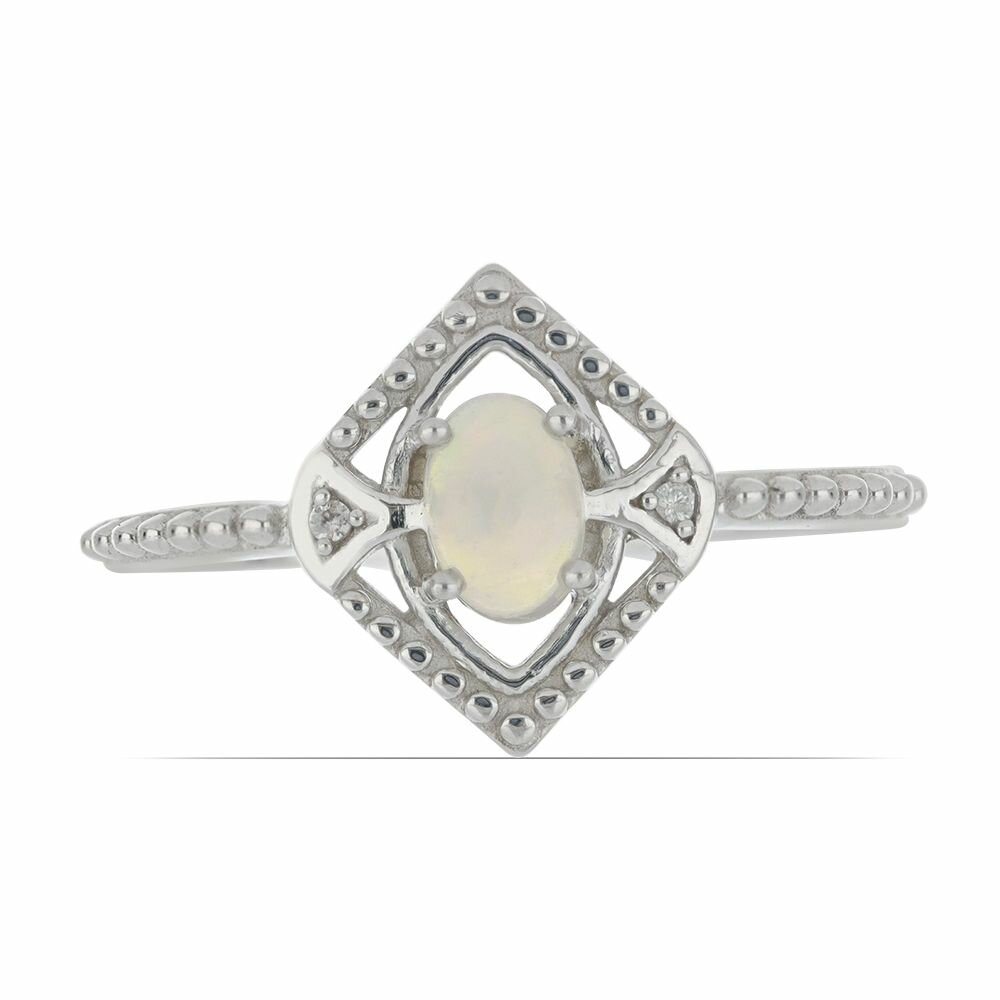 Кольцо, серебро, 925 проба, родирование, циркон, опал