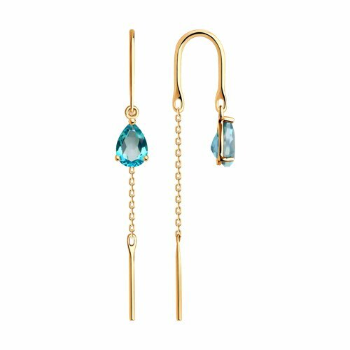 Серьги цепочки, красное золото, 585 проба, топаз
