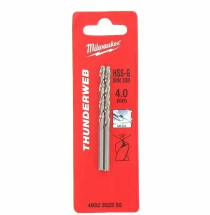 Сверло по металлу Milwaukee Thunderweb HSS-G 4,0*43*75мм 2шт 4932352352