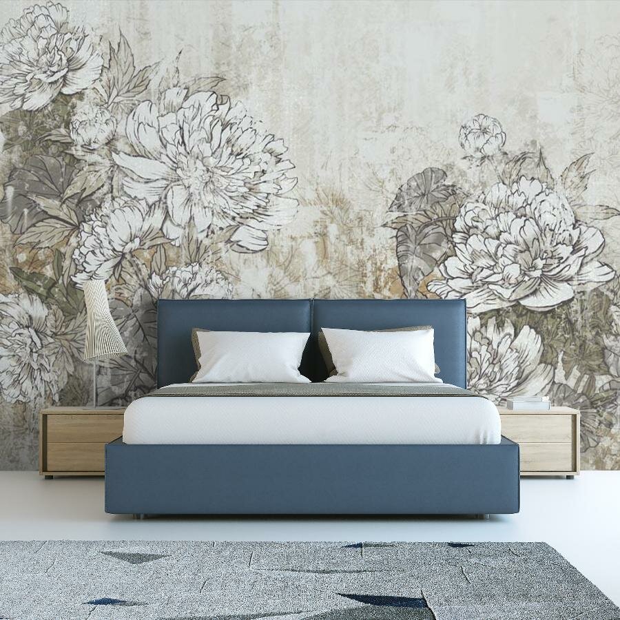 Фотообои Ретро пионы 9-1685-L-Холст 270 x 400 см (ВхШ) Бесшовные, флизелиновые, влагостойкие обои