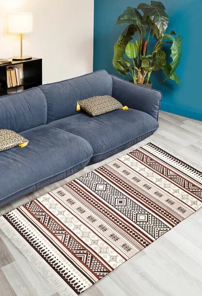 Ковер на пол на кухню в гостиную 80х200 см бежевый бохо безворсовой с бахромой 338104 KoverVDom