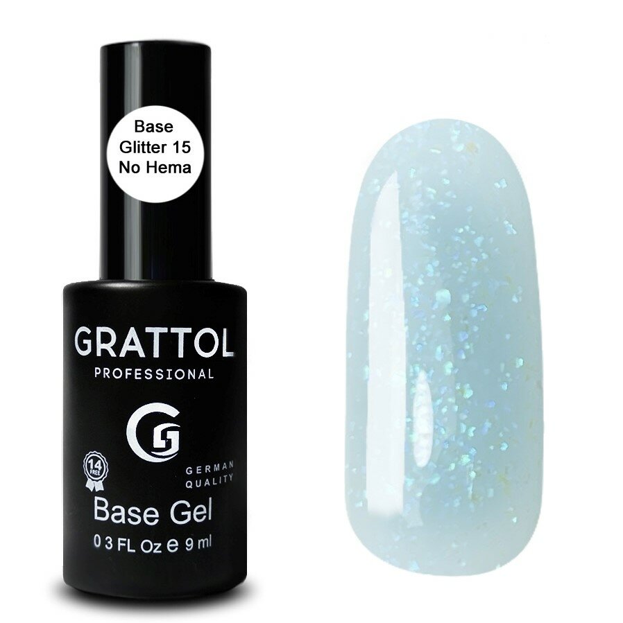 Grattol Rubber Base Glitter NO HEMA 15 - База камуфлирующая c глиттером, 9 ml
