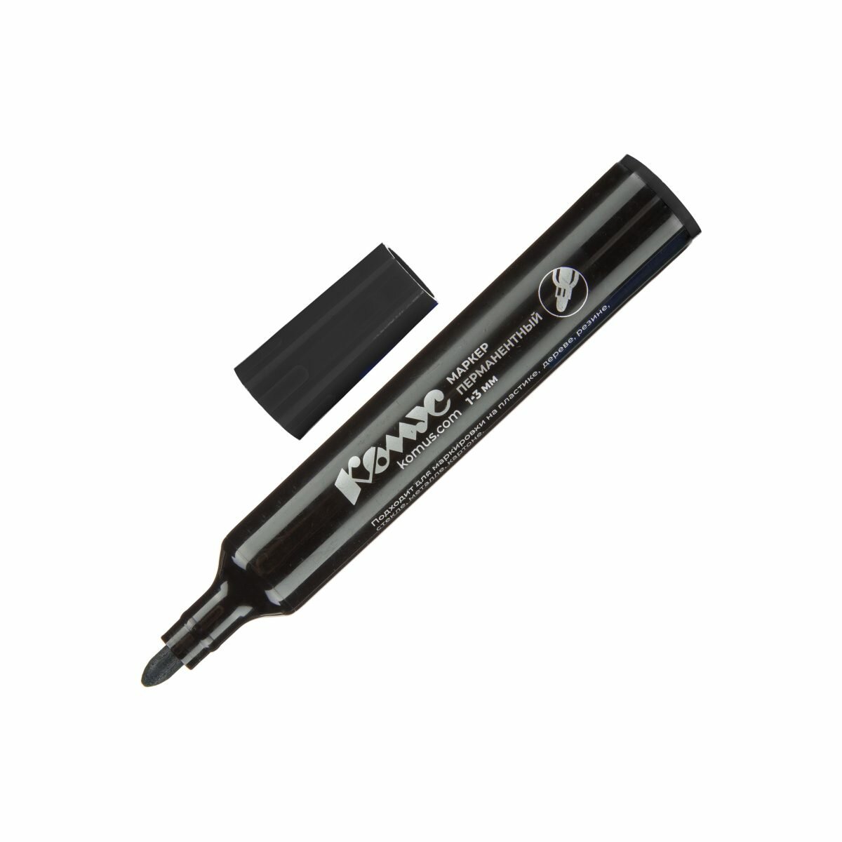 Маркер перманентный Комус (1-3мм, круглый наконечник, черный) (1660250)