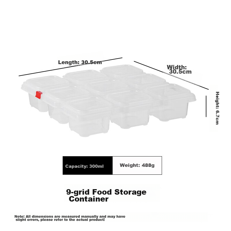 Baijie Food Sample Storage Box, Kindergarten School Hotel Fresh-Keeping Material Sampling Box, 9 Compartments Integrated (With Labels)