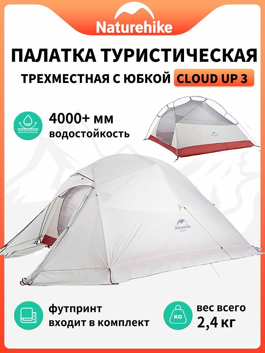 Палатка туристическая двухместная с юбкой Naturehike Cloud Up 3