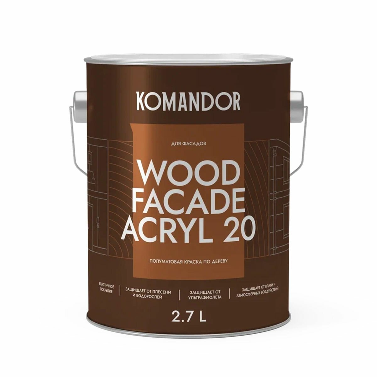 Краска по дереву Komandor WOOD FACADE ACRYL 20, база C, 2.7 л