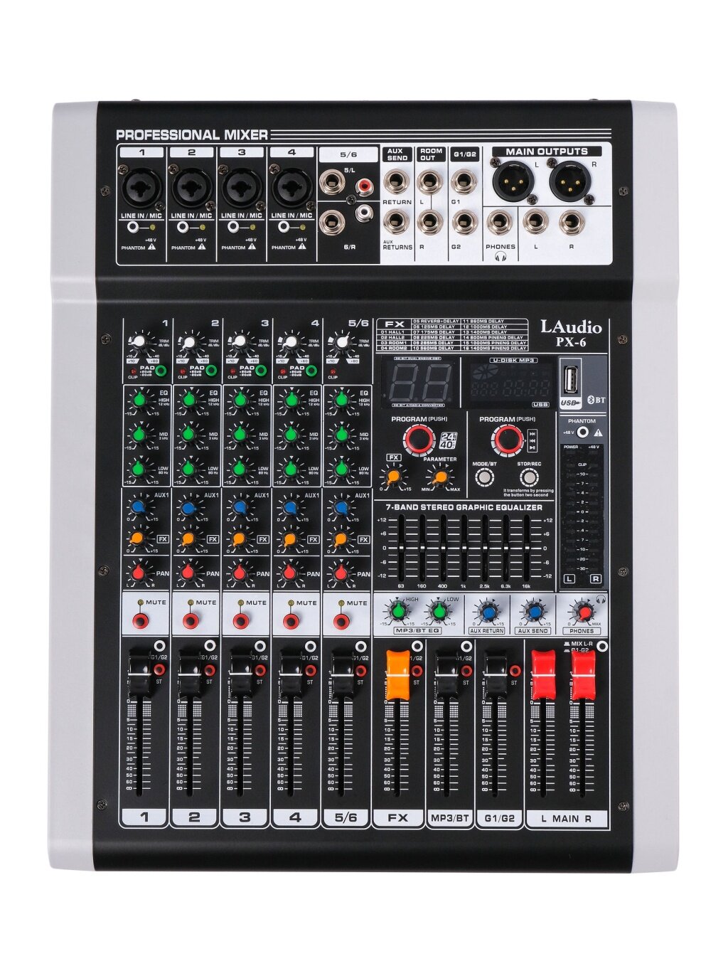 PX-6 Микшерный пульт, 6 каналов, серия PRO, LAudio