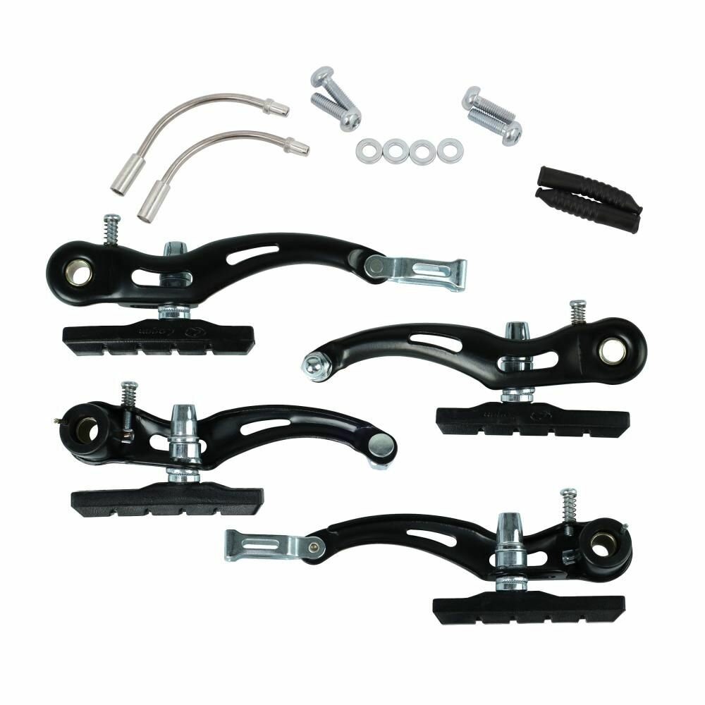 Тормоза для велосипеда V-brake нейлоновые 110мм, передний и задний (комплект), колодки 70мм, направляющая 90 болт M6*20мм, резинка 45мм /