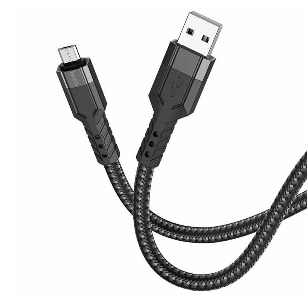 Кабель USB to Micro USB Hoco U110, 2.4 A, 1.2 м, нейлоновая оплетка, черный