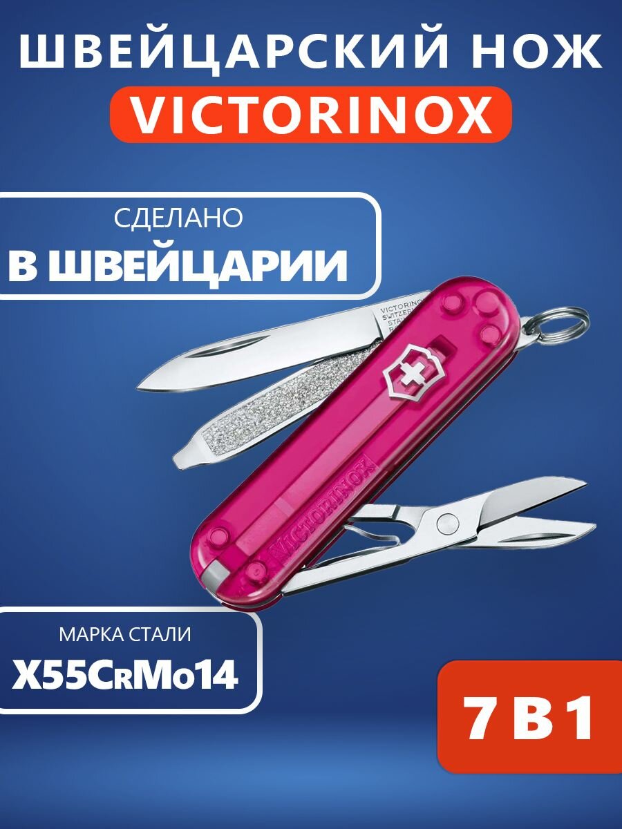 Складной нож-брелок туристический Victorinox Classic SD Colors, 58 мм, 7 функций, "Cupcake Dream" 0.6223. T5G