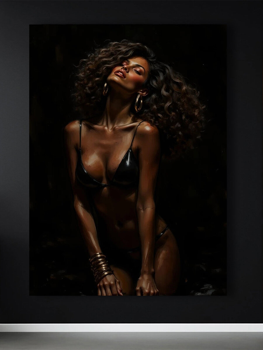 Картина интерьерная - "Голые девушки, негритянки, африканки, эротика" , 40х60 см.