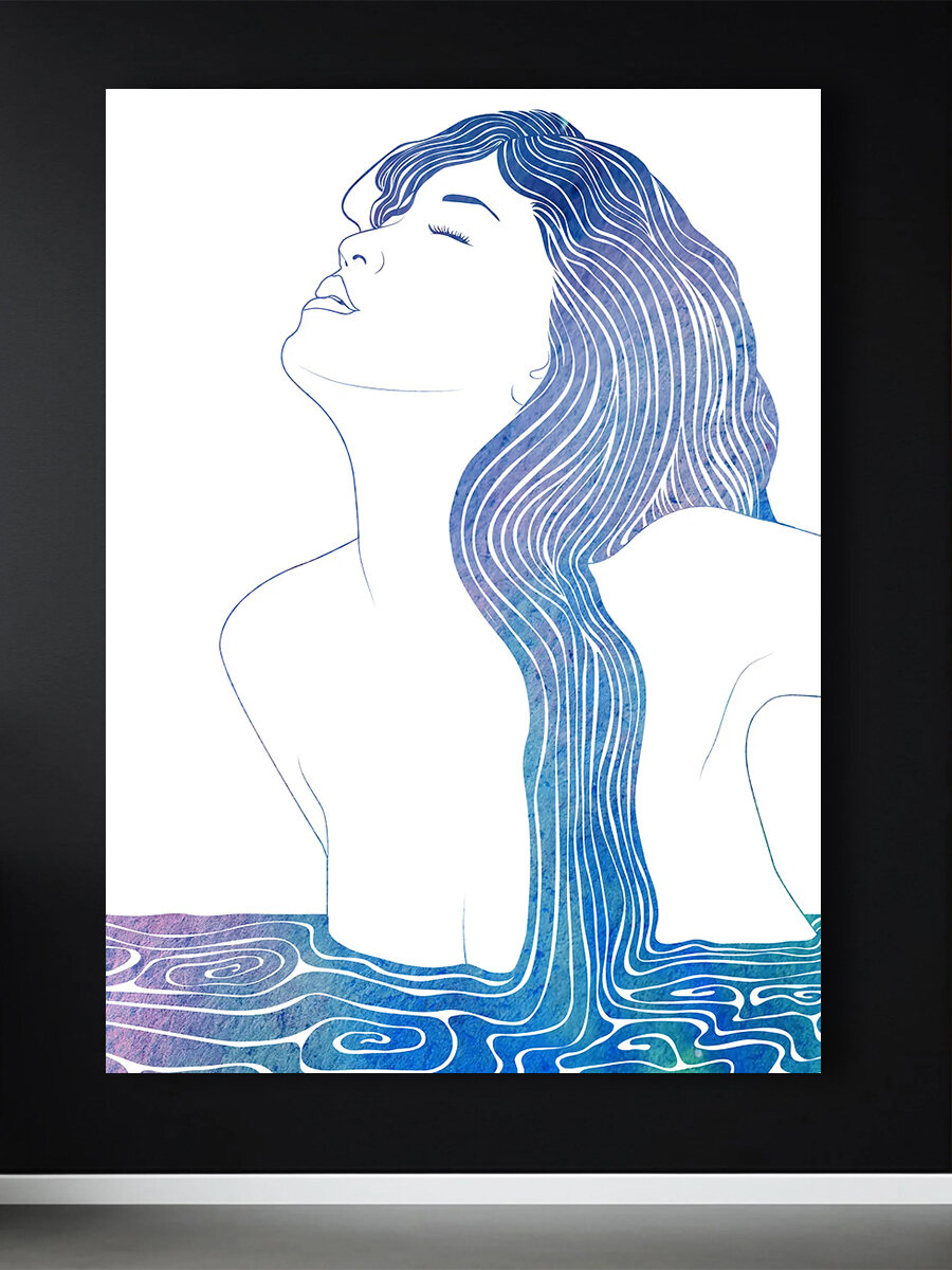 Картина на стену - "Силуэт девушки, лицо женщины абстракция" , 50х70 см.