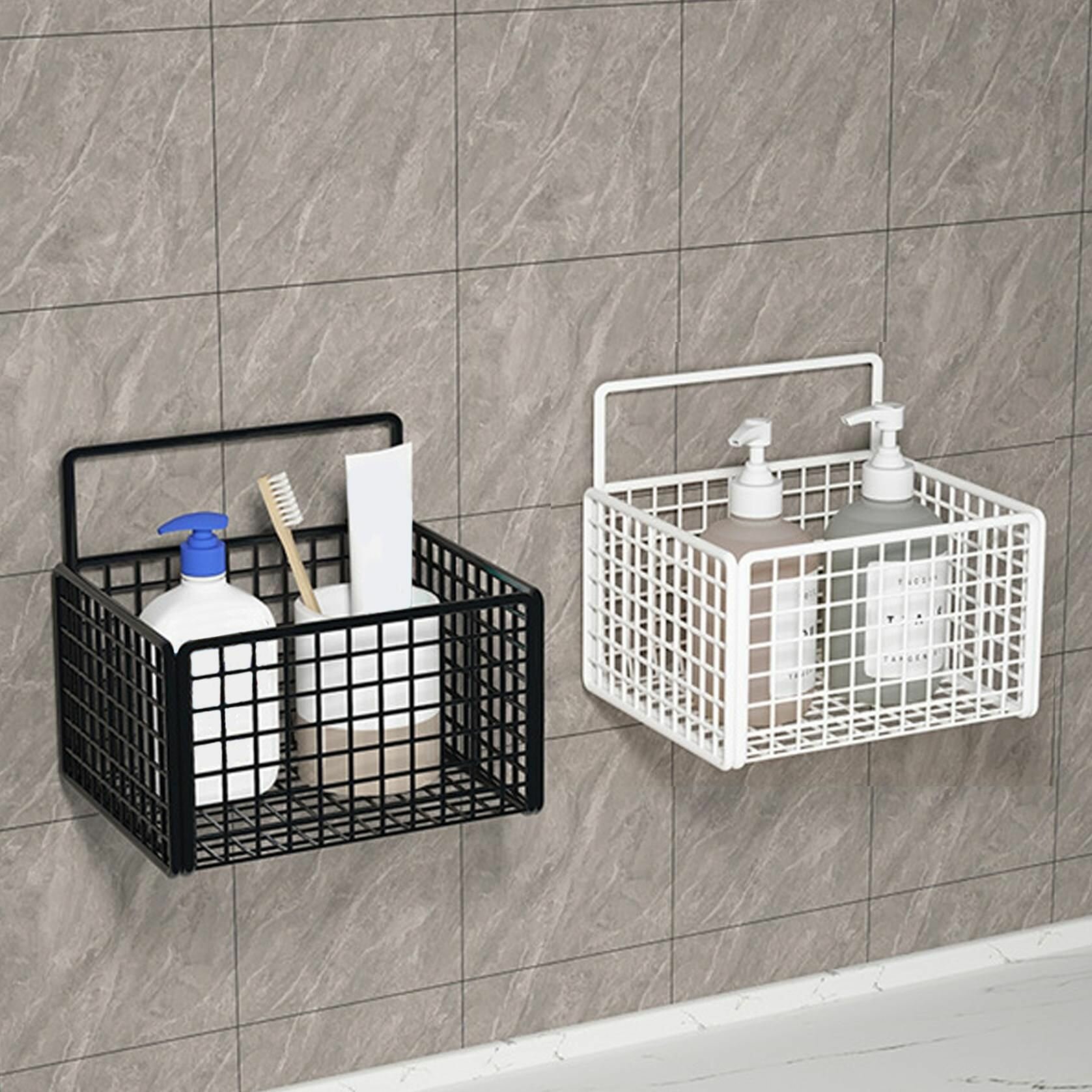 Полка настенная подвесная корзина для хранения 15x10x10 см — железная корзина для кухни и ванной, черная/белая