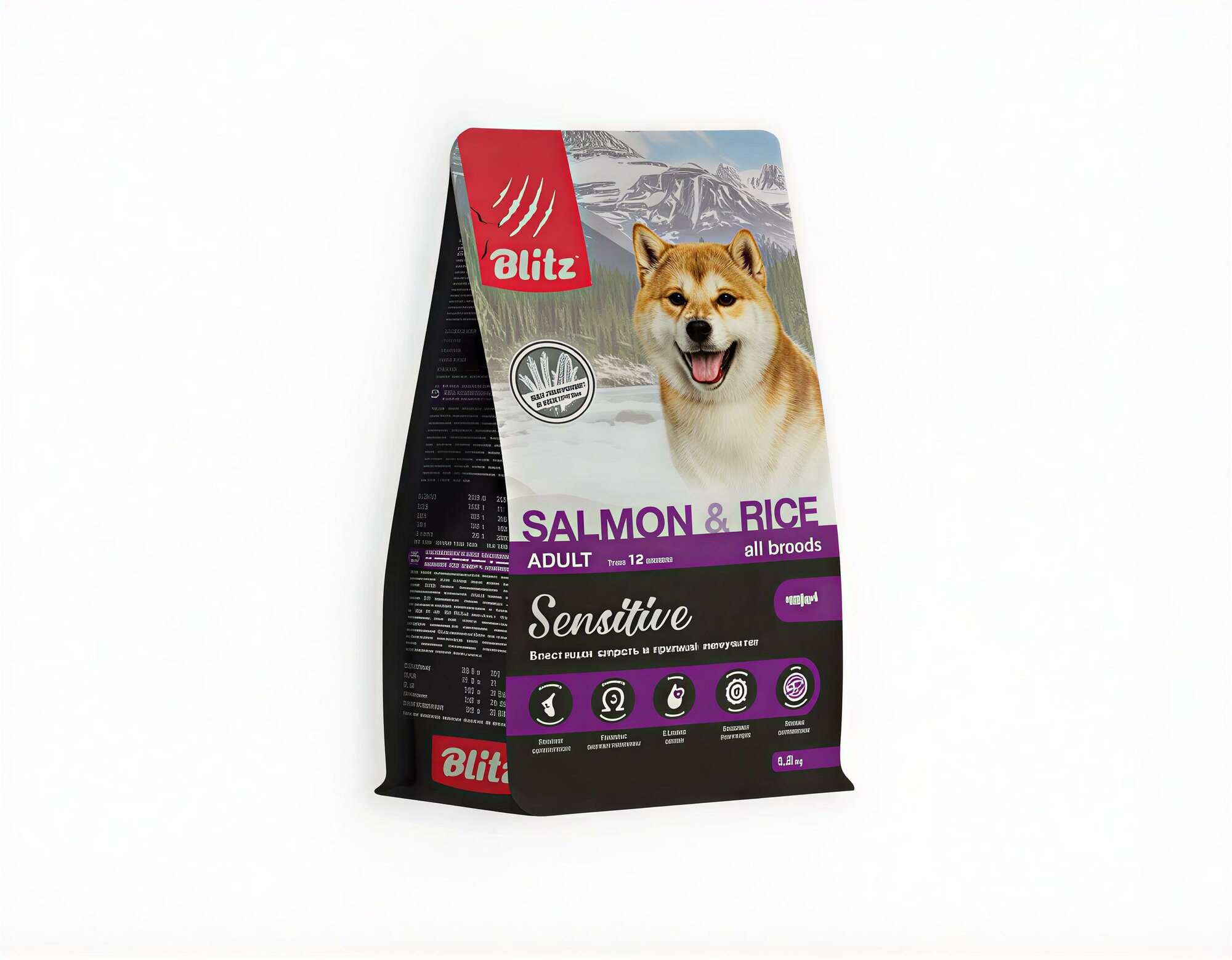 Сухой корм для собак Blitz Sensitive Salmon&Rice с лососем и рисом, 1,8 кг