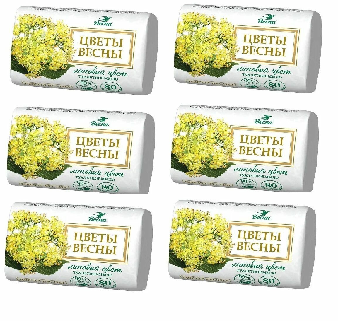 Туалетное мыло Весна Цветы весны Липовый цвет 90г, 6 шт.