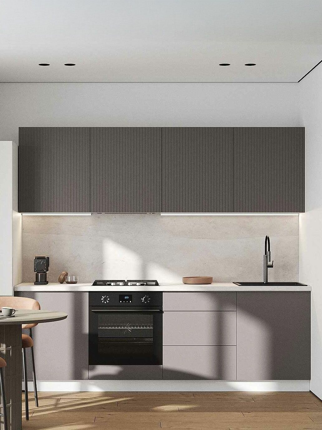 Кухонный гарнитур Комби 2.4 м, мебель для дома и кухни, Белый / Грей