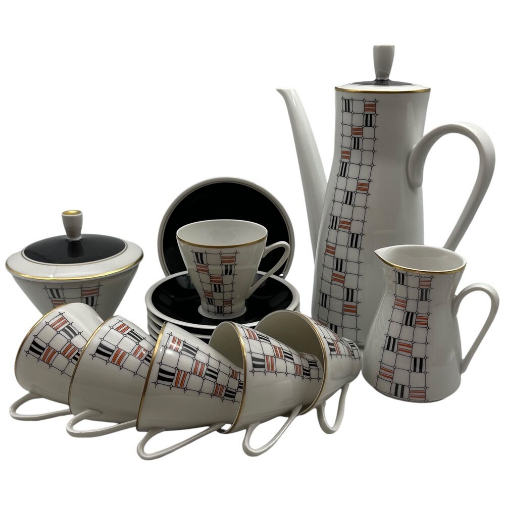 Кофейный сервиз "Клетка", на 6 персон, фарфор, 1957-1972 гг, Фрайберг, ГДР
