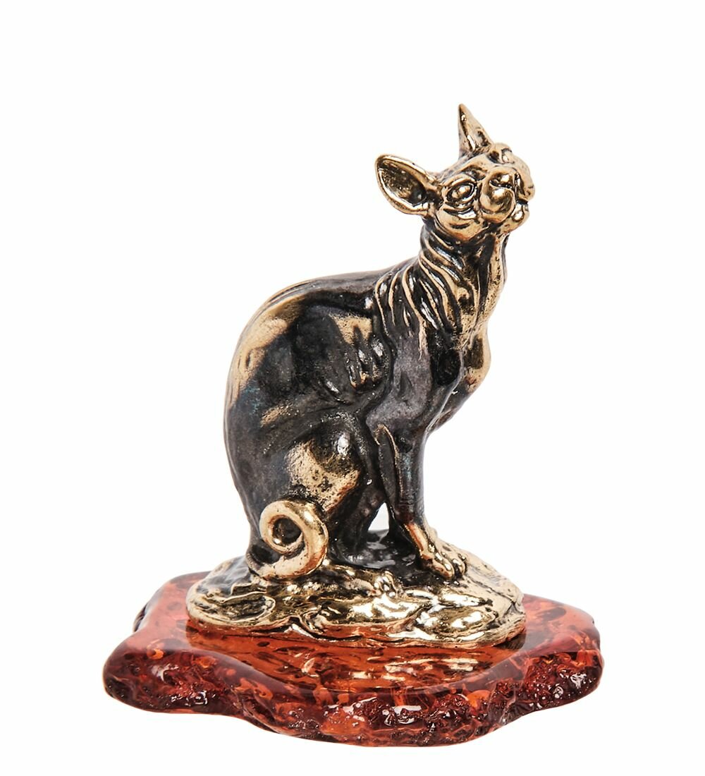 Фигурка 'Кошка Корниш-рекс' (латунь, янтарь)